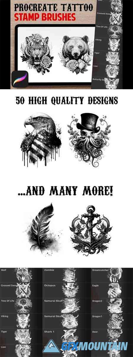 Tattoo Stamps Procreate Brush Set Free Download Graphics Fonts 